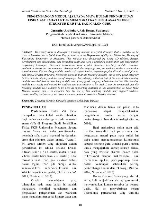 (PDF) Pengembangan Modul Ajar Pada Mata Kuliah Pendahuluan Fisika Zat Padat Untuk Meningkatkan ...