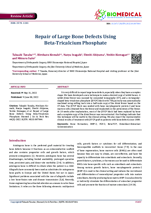 (PDF) Repair of Large Bone Defects Using Beta-Tricalcium Phosphate