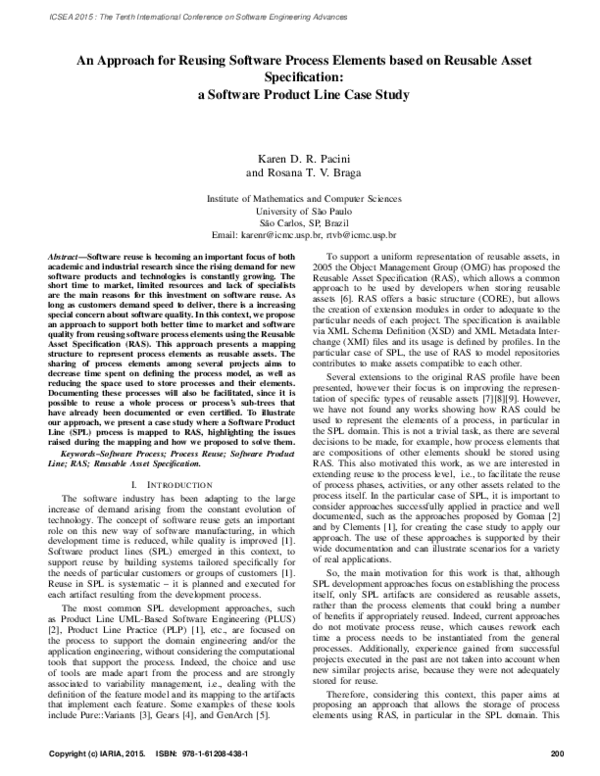 Pdf An Approach For Reusing Software Process Elements Based On Reusable Asset Specification A