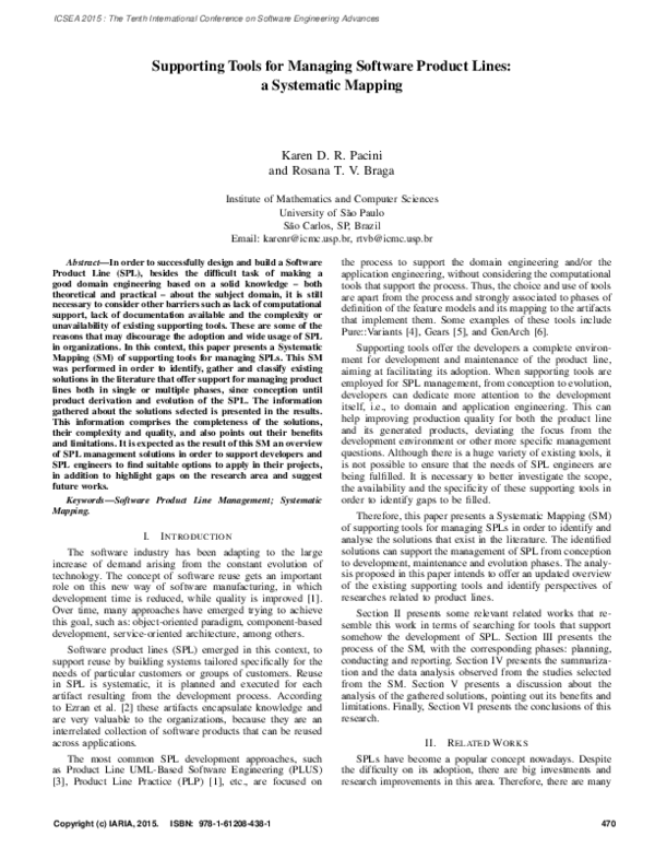 Supporting Tools for Managing Software Product Lines: a Systematic Mapping