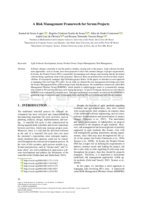 (PDF) A Risk Management Framework for Scrum Projects