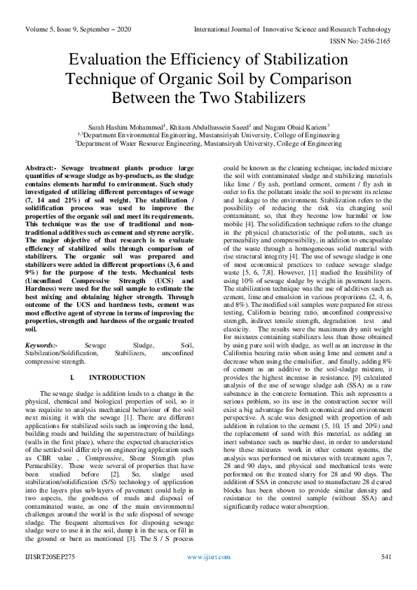 (PDF) Evaluation the Efficiency of Stabilization Technique of Organic ...