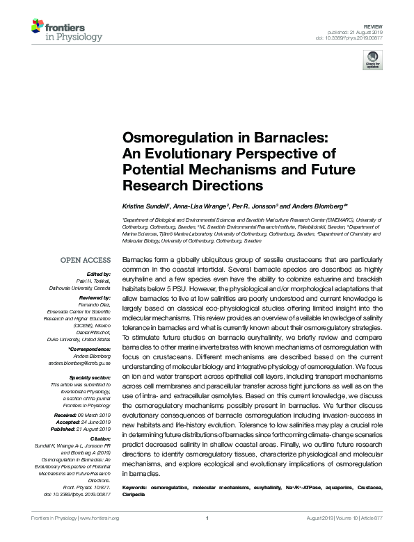 (PDF) Osmoregulation in Barnacles: An Evolutionary Perspective of Potential Mechanisms and ...