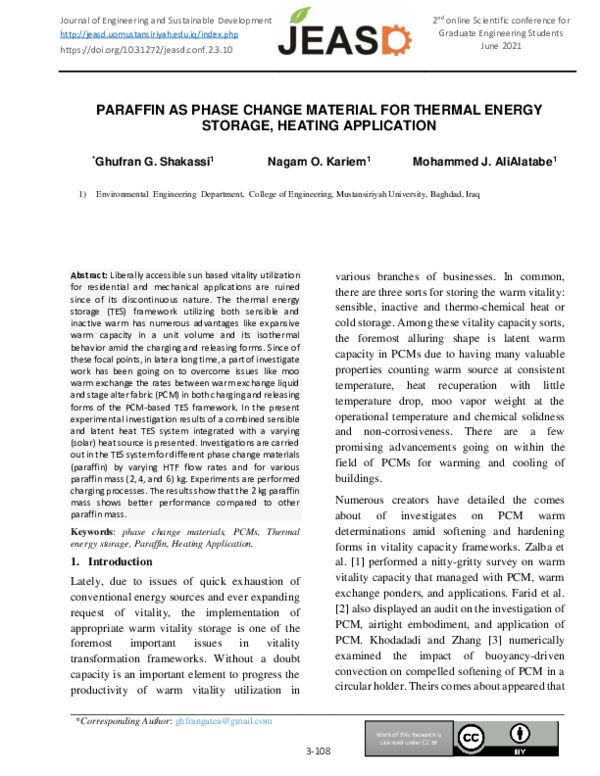 (PDF) Paraffin as Phase Change Material for Thermal Energy Storage ...