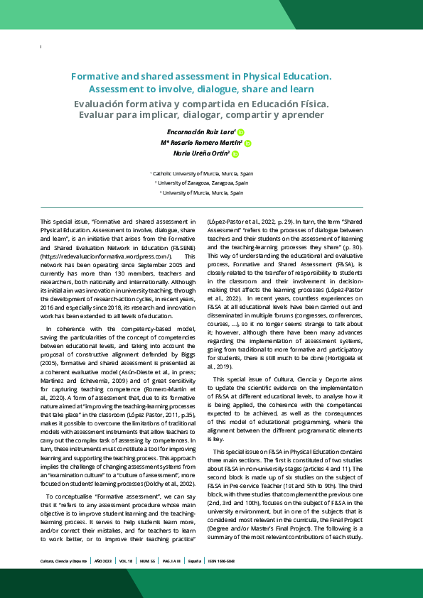 (PDF) Formative and shared assessment in Physical Education. Assessment ...