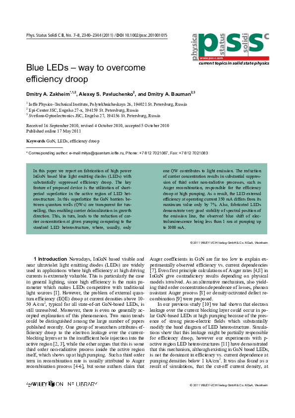 (PDF) Blue LEDs -way to overcome efficiency droop