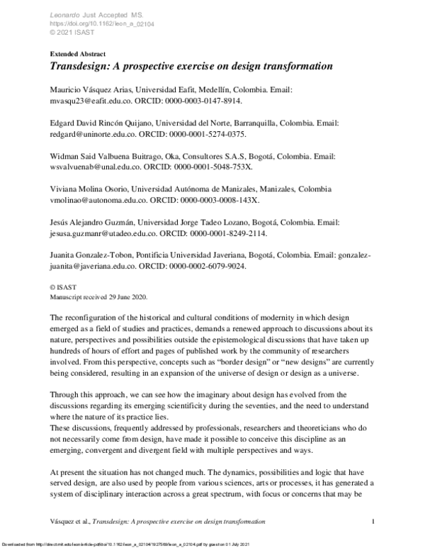 (PDF) Transdesign: A Prospective Exercise on Design Transformation