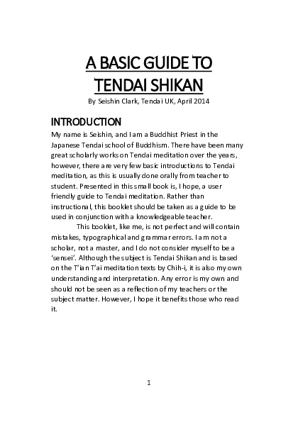 (PDF) A BASIC GUIDE TO TENDAI SHIKAN