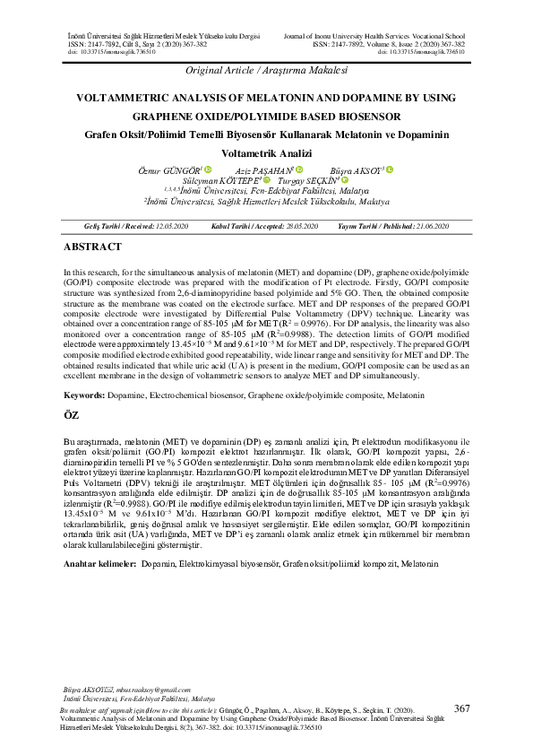(PDF) Voltammetric Analysis of Melatonin and Dopamine by Using Graphene ...