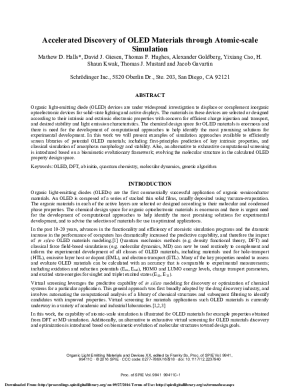 (PDF) Accelerated discovery of OLED materials through atomic-scale ...