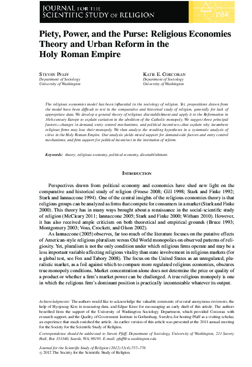 Piety, Power, and the Purse: Religious Economies Theory and Urban ...