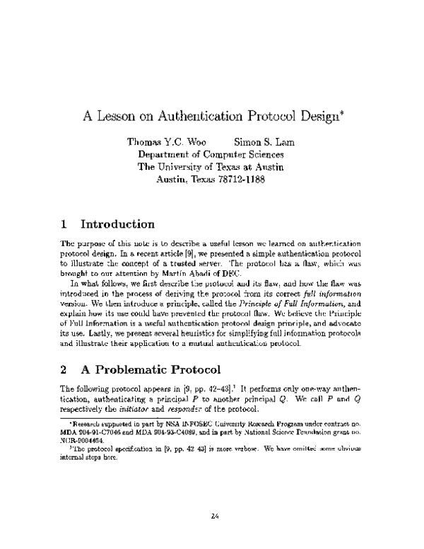 (PDF) A lesson on authentication protocol design