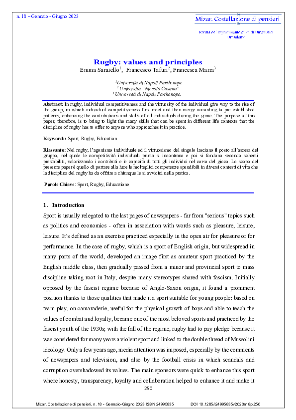 (PDF) Rugby: values and principles