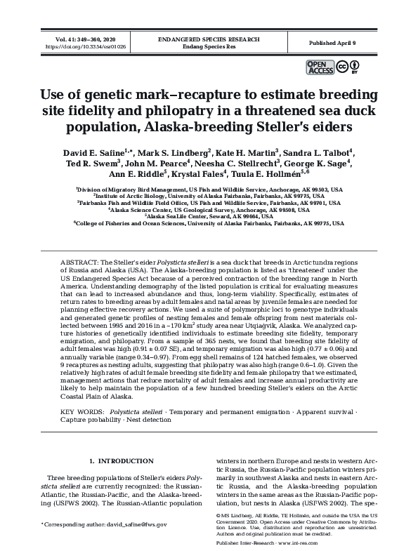 (PDF) Use of genetic mark-recapture to estimate breeding site fidelity ...