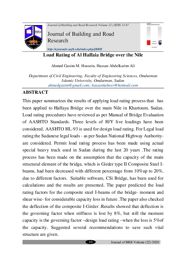 (PDF) Load Rating of Al Halfaia Bridge over the Nile