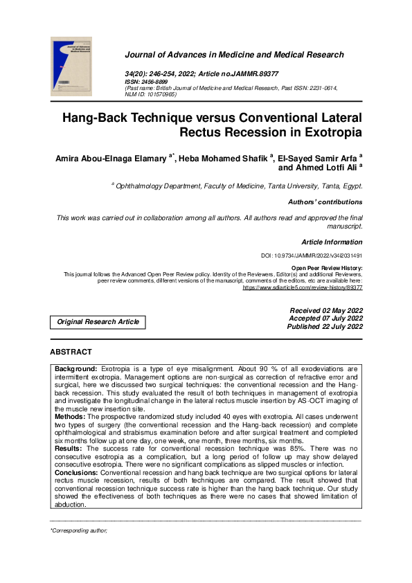 (PDF) Hang-Back Technique versus Conventional Lateral Rectus Recession ...