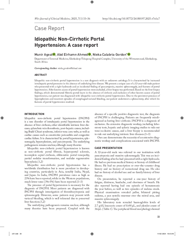 (PDF) Idiopathic Non-Cirrhotic Portal Hypertension: A case report