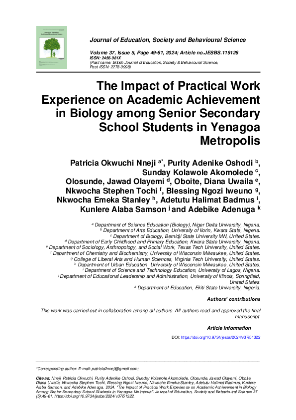 (PDF) The Impact of Practical Work Experience on Academic Achievement ...