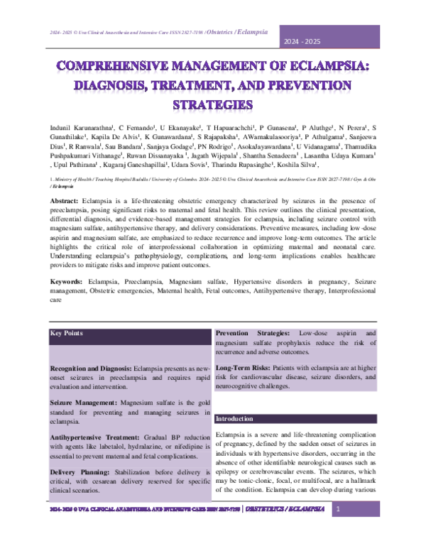 (PDF) COMPREHENSIVE MANAGEMENT OF ECLAMPSIA: STRATEGIES