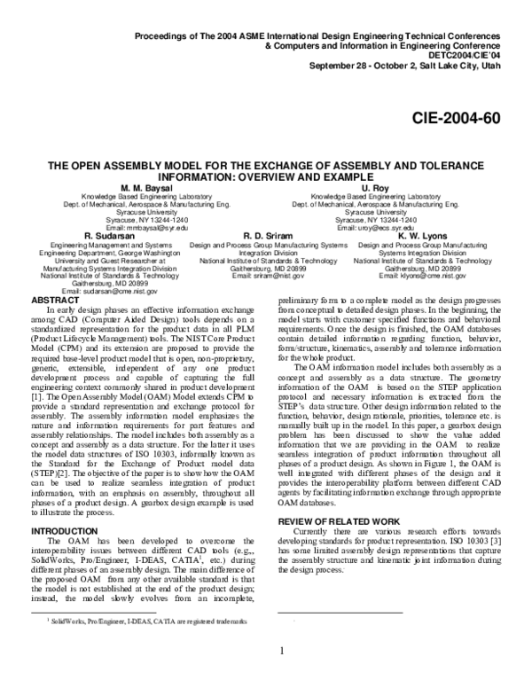 (PDF) The Open Assembly Model for the Exchange of Assembly and ...