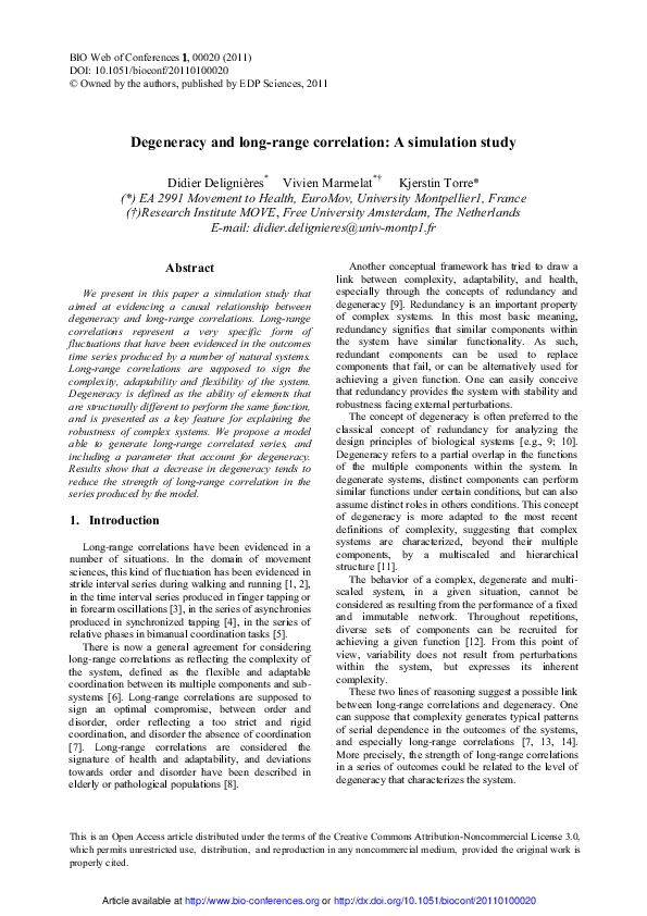 (PDF) Degeneracy and long-range correlation: A simulation study