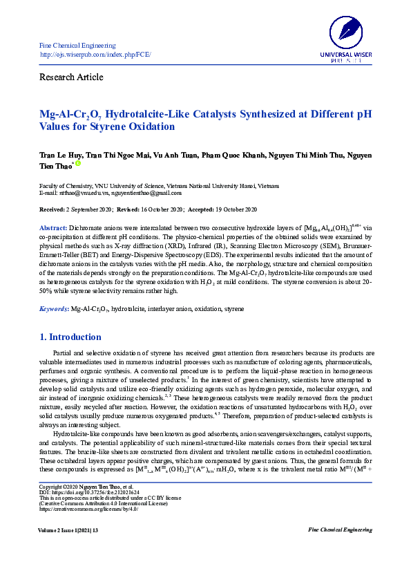 (PDF) Mg-Al-Cr2O7 Hydrotalcite-Like Catalysts Synthesized at Different ...