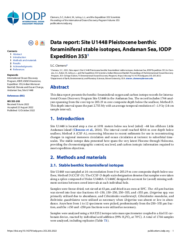 (PDF) Data report: Site U1448 Pleistocene benthic foraminiferal stable ...