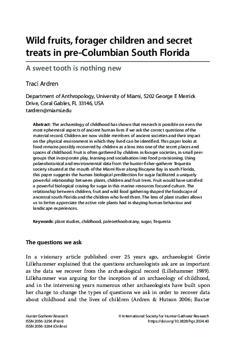 (PDF) Wild fruits, forager children and secret treats in pre-Columbian ...