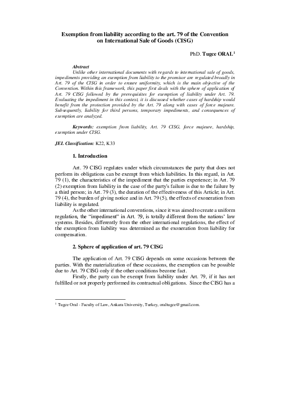 (PDF) Exemption from liability according to the art. 79 of the ...