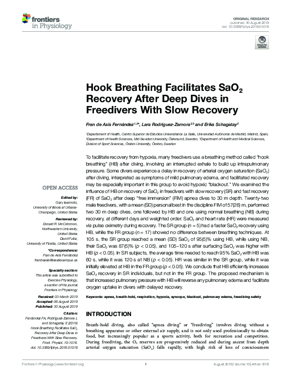 (PDF) Hook Breathing Facilitates SaO2 Recovery After Deep Dives in ...