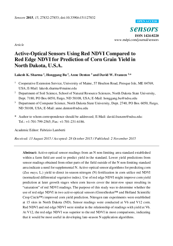 (PDF) Active-Optical Sensors Using Red NDVI Compared to Red Edge NDVI ...