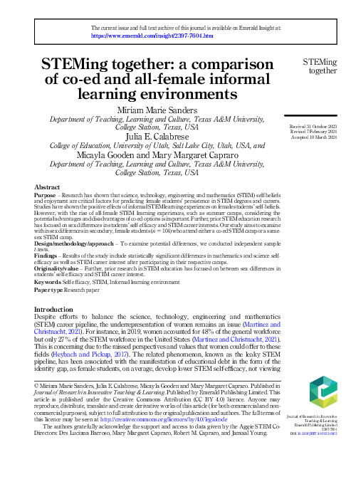 (PDF) STEMing together: a comparison of co-ed and all-female informal ...