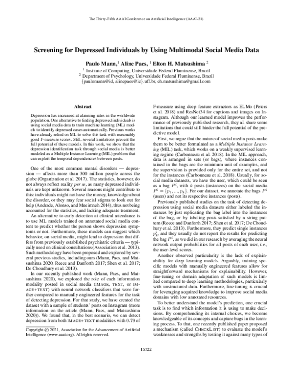(PDF) Screening for Depressed Individuals by Using Multimodal Social ...