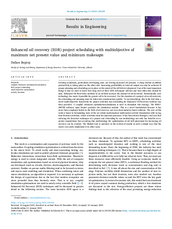 (PDF) Enhanced oil recovery (EOR) project scheduling with ...
