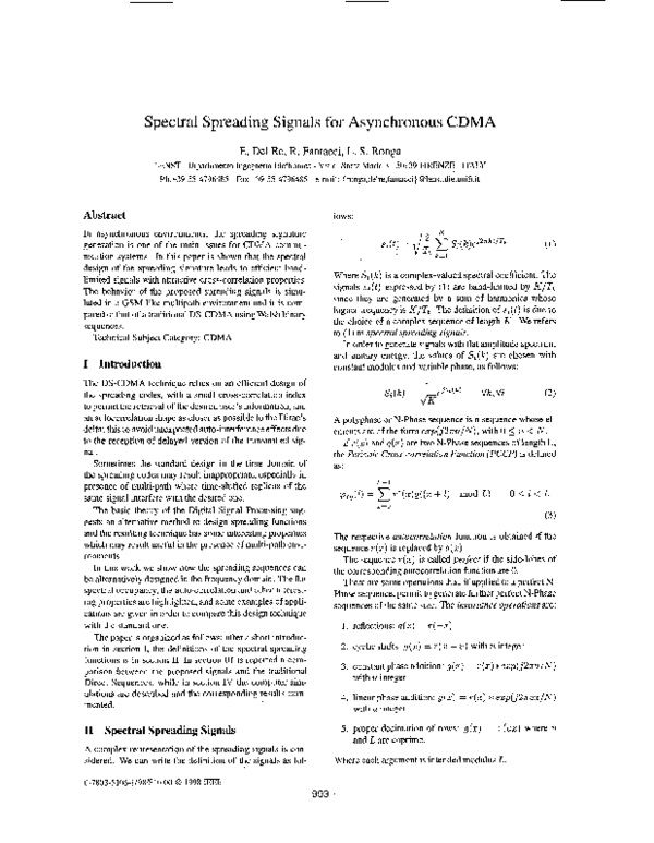 (PDF) Spectral spreading signals for asynchronous CDMA