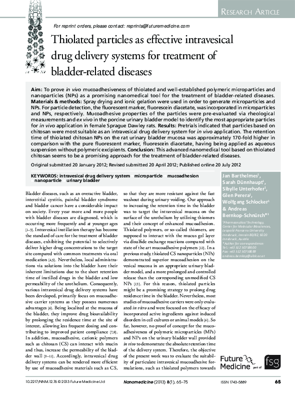 (PDF) Thiolated particles as effective intravesical drug delivery ...