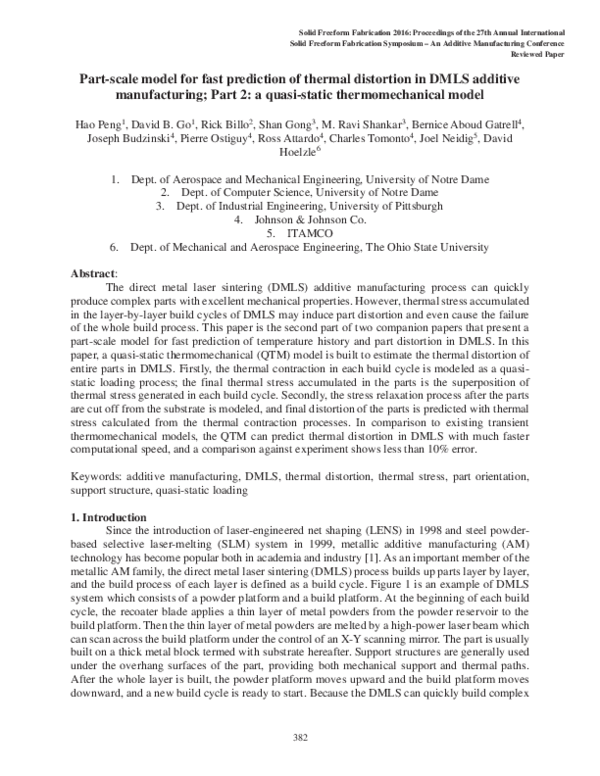 (PDF) Part-Scale Model for Fast Prediction of Thermal Distortion in ...
