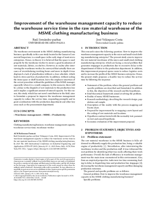 (PDF) Improvement of the warehouse management capacity to reduce the ...