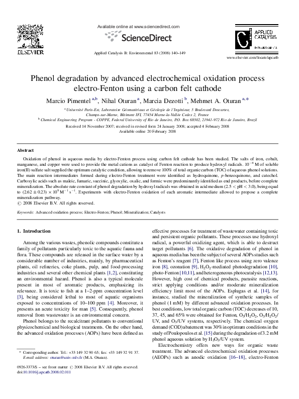 (PDF) Phenol degradation by advanced electrochemical oxidation process ...