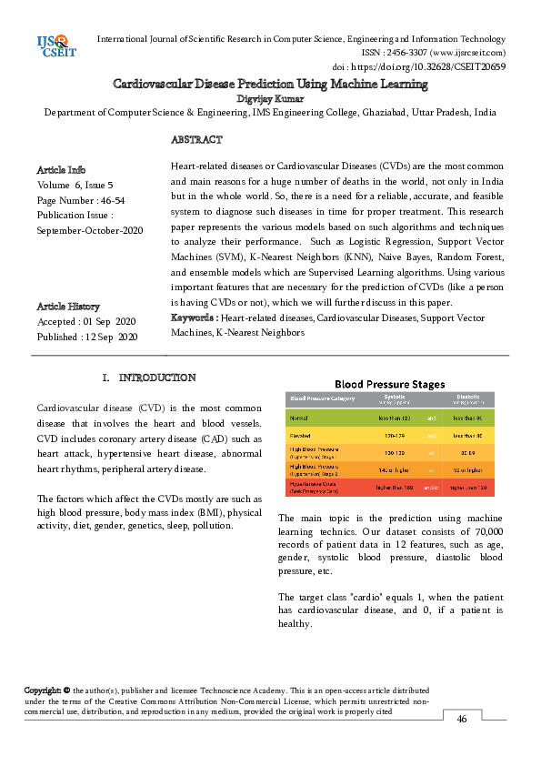 Pdf Cardiovascular Disease Prediction Using Machine Learning