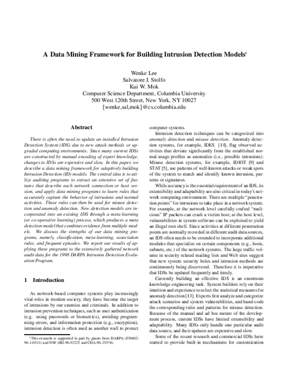 (PDF) A data mining framework for building intrusion detection models
