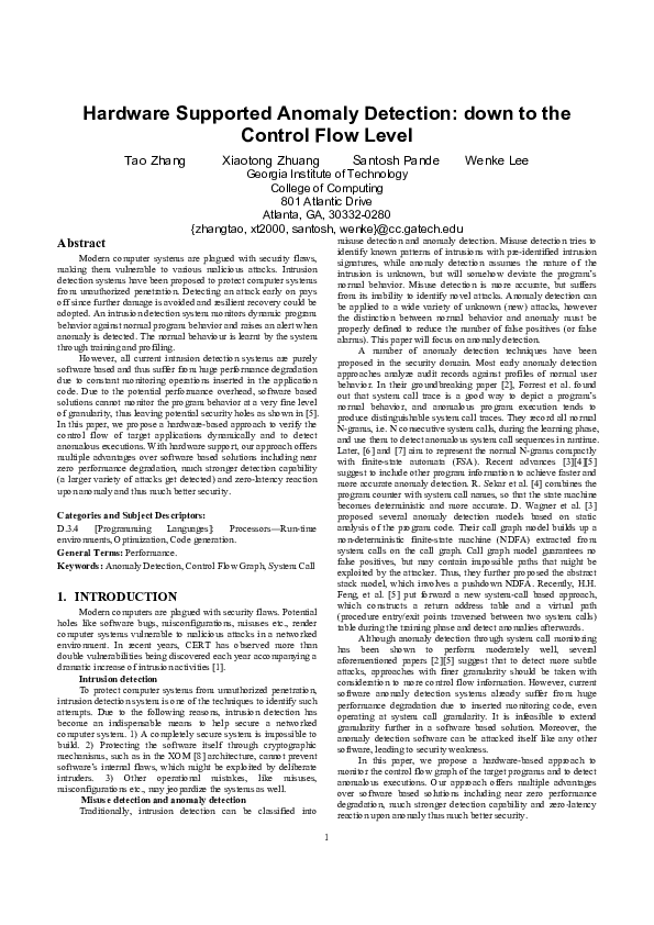 (PDF) Hardware supported anomaly detection: down to the control flow level