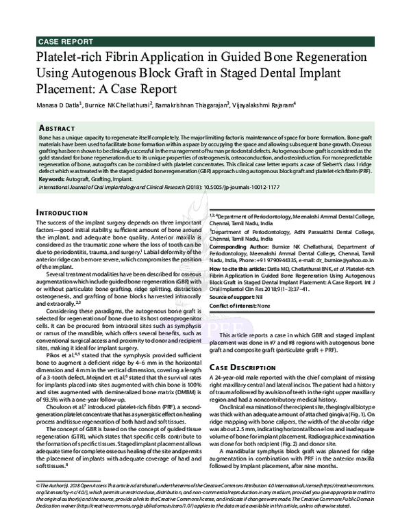 (PDF) Platelet-rich Fibrin Application in Guided Bone Regeneration ...