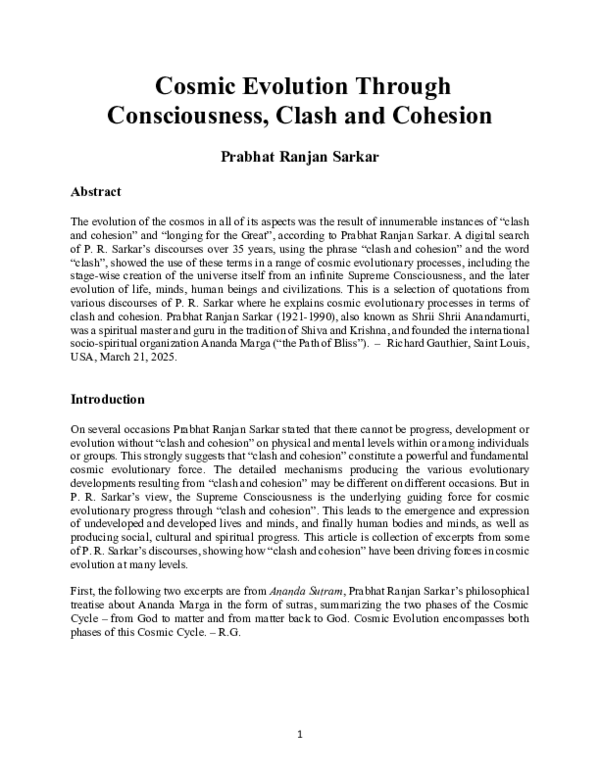 (PDF) Cosmic Evolution Through Consciousness, Clash and Cohesion