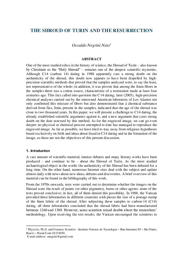 (PDF) THE SHROUD OF TURIN AND THE RESURRECTION