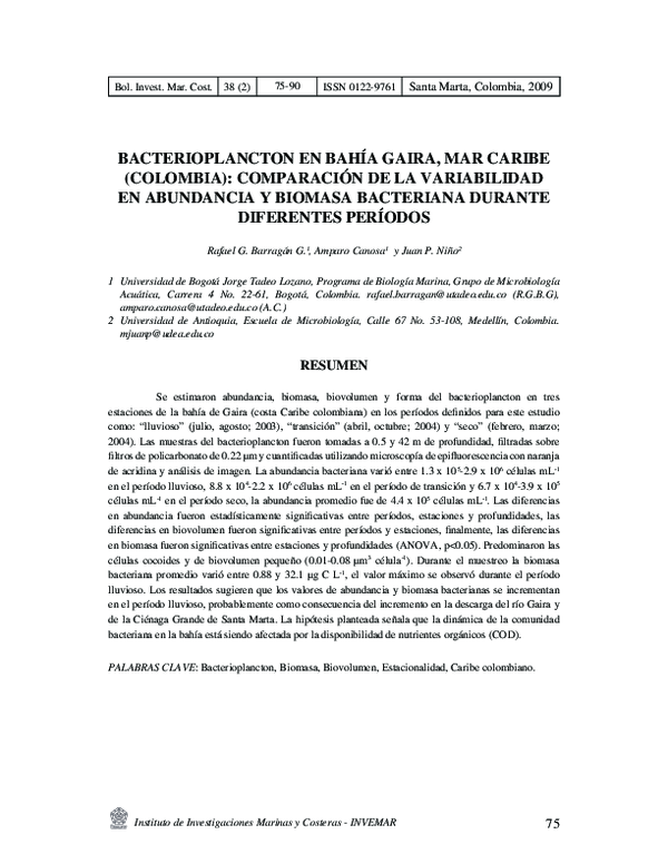 (PDF) BACTERIOPLANCTON EN BAHÍA GAIRA, MAR CARIBE (COLOMBIA ...