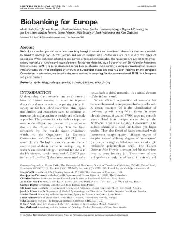 (PDF) Biobanking for Europe