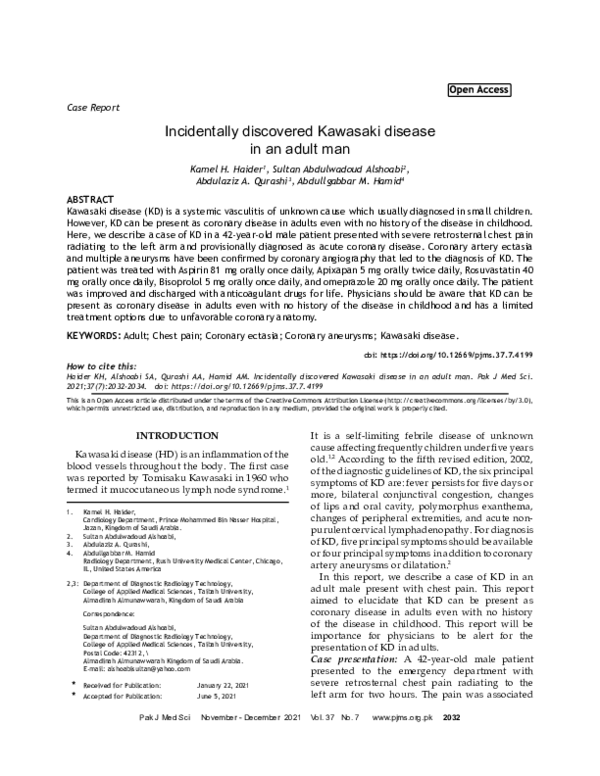 (PDF) Incidentally discovered Kawasaki disease in an adult man
