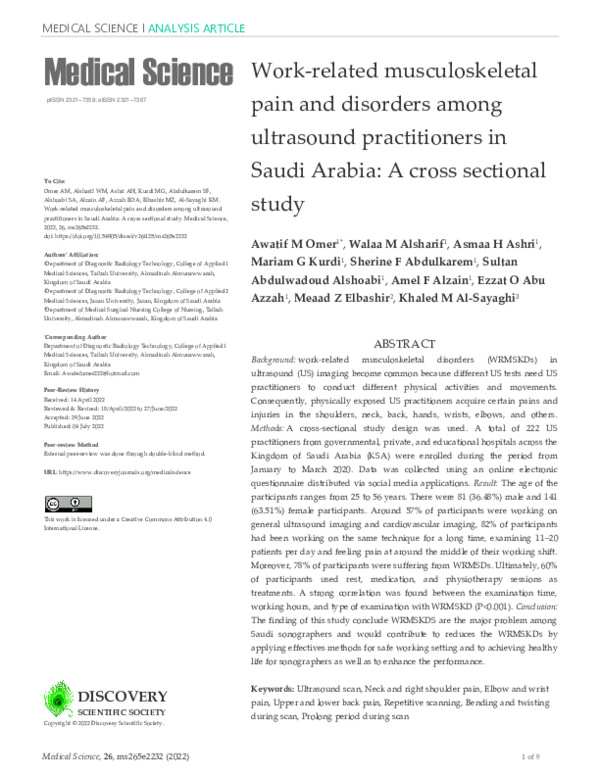 (PDF) Work-related musculoskeletal pain and disorders among ultrasound ...