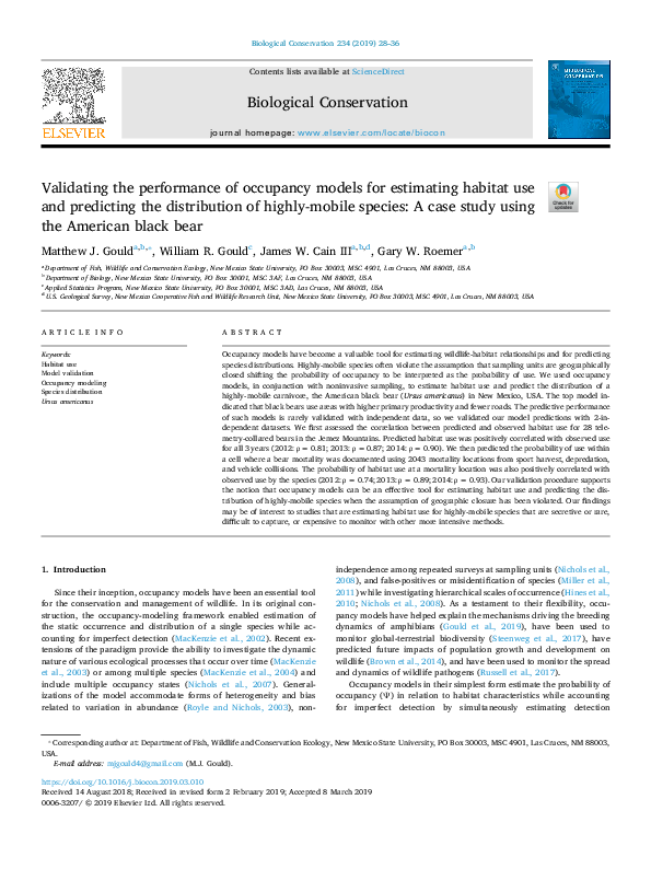 (PDF) Validating the performance of occupancy models for estimating habitat use and predicting ...